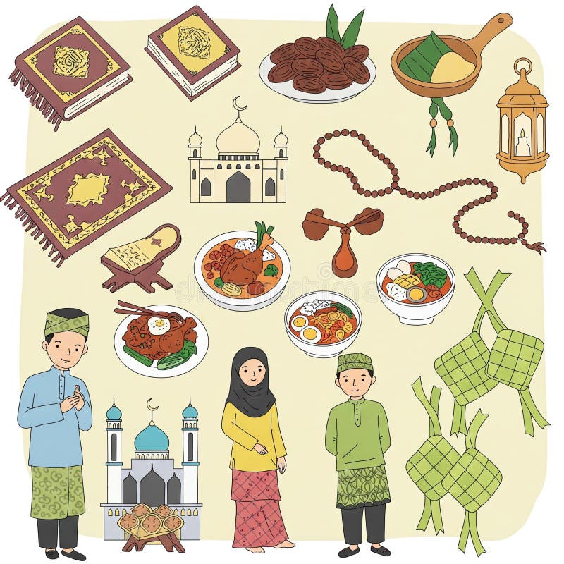 Set of Ramadan Kareem Iftar Stickers Pro Vector Doodle Stock Vector ...