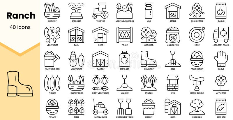 Set of Ranch Icons. Simple Line Art Style Icons Pack Stock Vector ...