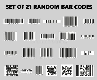 Set of 21 Random Bar Codes and Qr Codes - Vector Bar Code Template ...