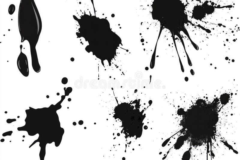 A Set of Random Black Ink Splatters on a White Background Stock ...