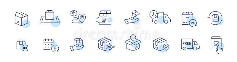 Set of Random Delivery Icons. Tracking, Bar Code Scanning, Return and ...