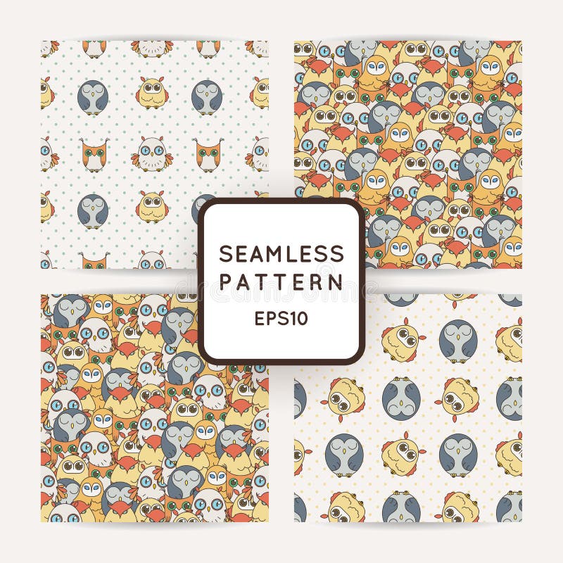 Random Owls Seamless Pattern. Cute Nignht Birds. for Coloring Books ...