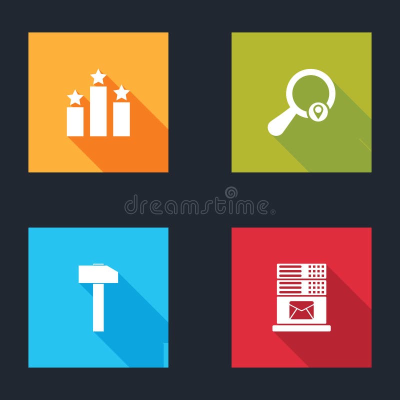Set Ranking Star, Search Location, Hammer and Mail Server Icon. Vector ... Set Ranking Star, Search Location, Hammer and Mail Server Icon. Vector ...