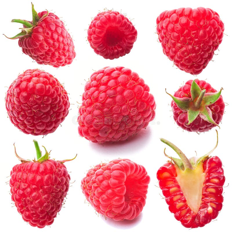 Set of Raspberries Isolated on White Background Stock Photo - Image of ...
