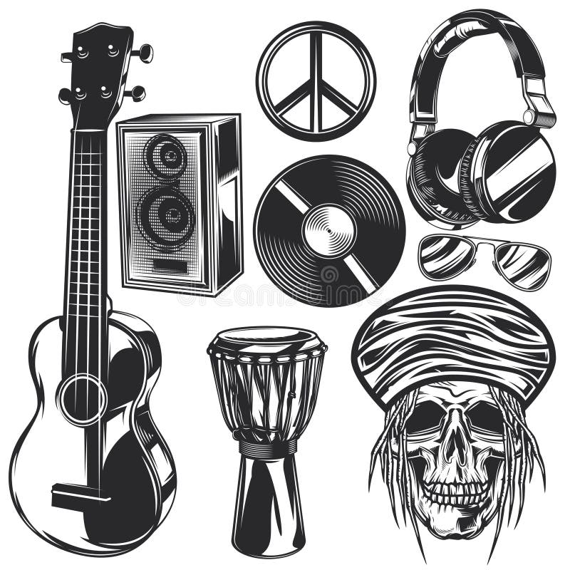 Set of Rasta Elements for Creating Your Own Badges, Logos, Labels ...