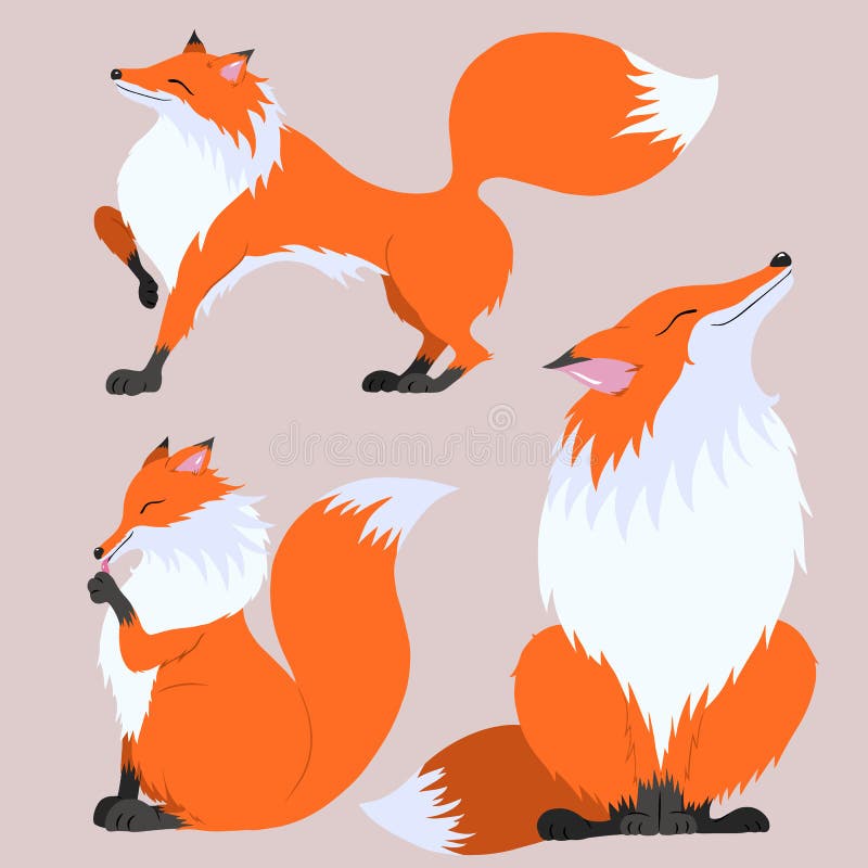 Set of Raster Illustrations of the Fox in Different Poses Stock ...
