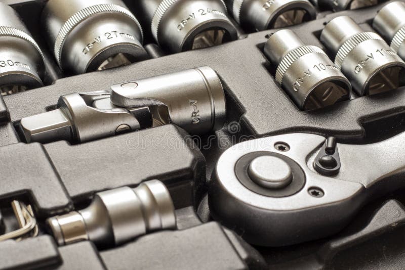 Set of Ratchet Tools in a Box. Stock Image - Image of socket, bolt ...