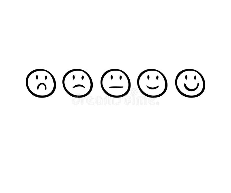 Set of Rating Emotion Faces. Simple Doodle Hand Drawn Style. Sad or ...