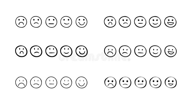 Set of Rating Emotion Faces. Simple Doodle Hand Drawn Style. Sad or ...