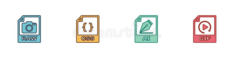 Set RAW File Document, CSS, AI and GIF Icon. Vector Stock Vector ... Set RAW File Document, CSS, AI and GIF Icon. Vector Stock Vector ...