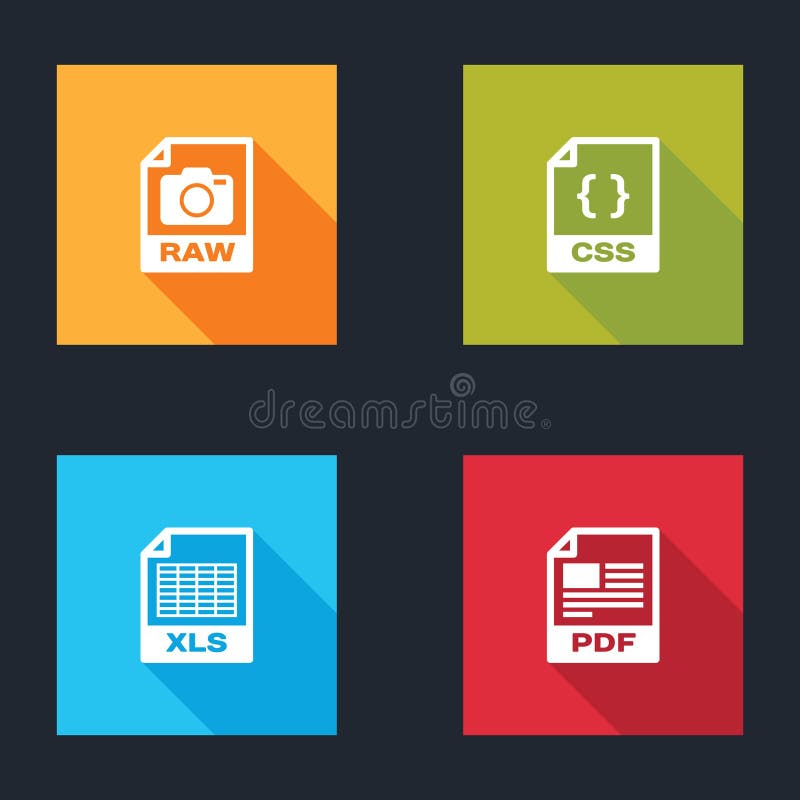 Set RAW File Document, CSS, XLS and PDF Icon. Vector Stock Vector ... Set RAW File Document, CSS, XLS and PDF Icon. Vector Stock Vector ...