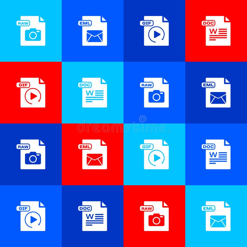 Set RAW File Document, EML, GIF and DOC Icon. Vector Stock Vector ... Set RAW File Document, EML, GIF and DOC Icon. Vector Stock Vector ...