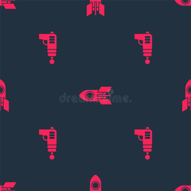 Set Ray Gun and Rocket Ship on Seamless Pattern. Vector Stock Vector ...