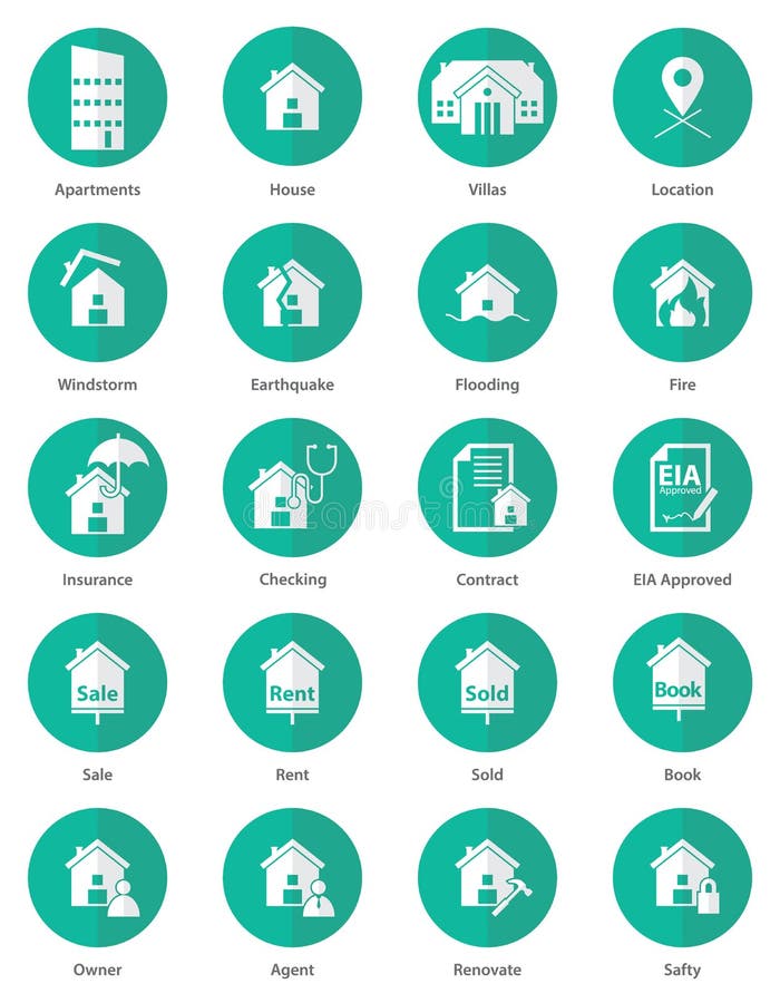 Set of Real Estate Icon in Flat Design Stock Vector - Illustration of ...