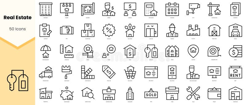 Set of Real Estate Icons. Simple Line Art Style Icons Pack Stock Vector ...