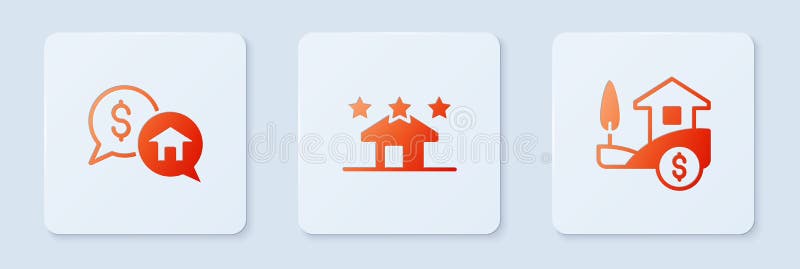 Set Real Estate, Price Negotiation and House with Dollar. White Square ...