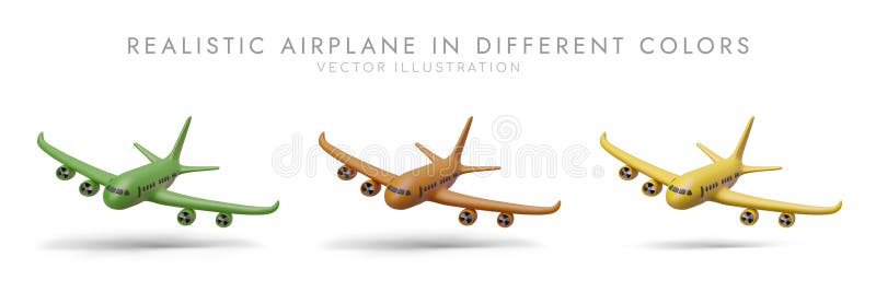 Set of Realistic Airplanes in Different Colors. Aviation at Work Stock ...