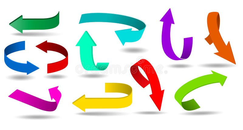 Set of Realistic Arrow Flow Icon or Colorful Arrow Collection or 3d ...