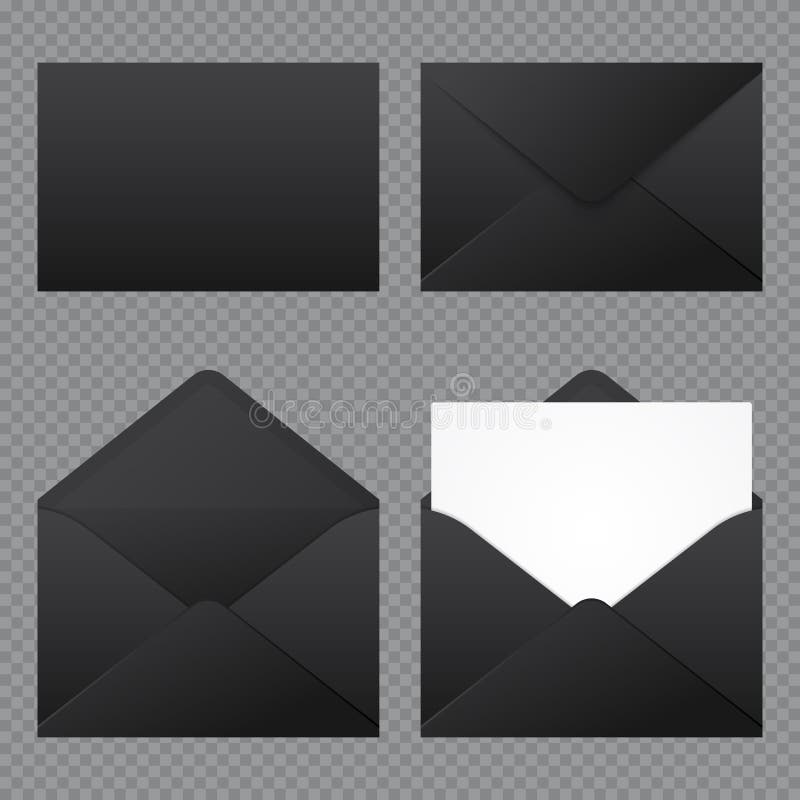 Set of Realistic Black Envelopes Mockup. Realistic Black Envelopes in ...