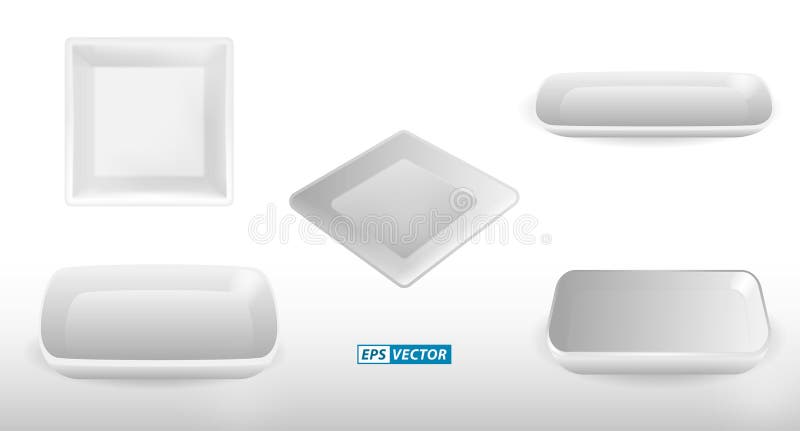 Set of Realistic Blank Ceramic Plates or Bowl Dinner Dish Utensil or ...