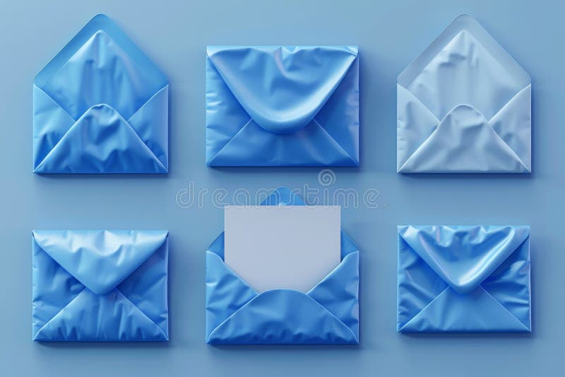 Set of Realistic Blue Envelope Layouts on a Blue Background Stock ...