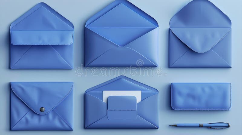 Set of Realistic Blue Envelope Layouts on a Blue Background Stock ...