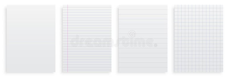 Set Realistic Clean Papers Blank Page Notepad with Lines Isolated, Dots ...