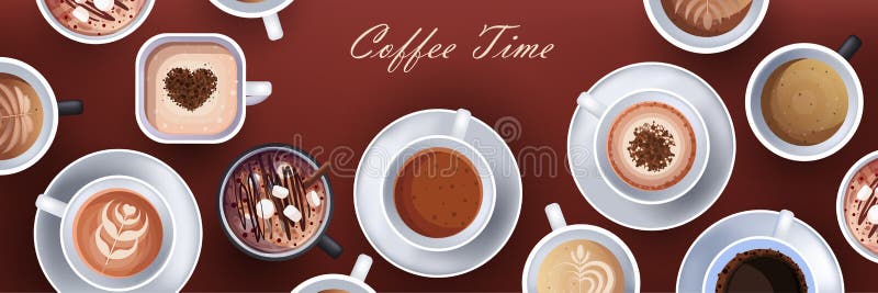 Set Realistic Coffee with Different Signs Hot Drinks Collection ...