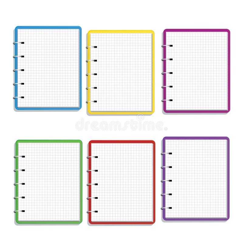 Set Of Realistic Colorful Spiral Notebook With Square Grid Blank Pages ...