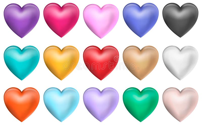 Set of Realistic Colors Hearts Isolated on White Background. Vector ...