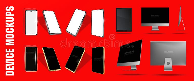 Set of Realistic Computers and Mobile Phones. Personal Computer ...