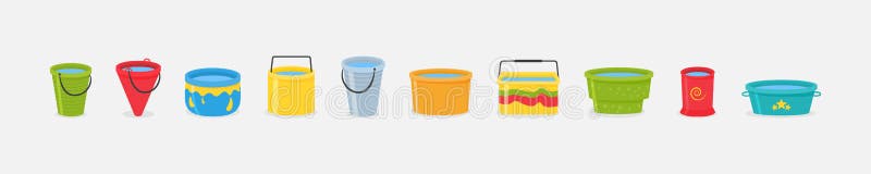 Set of Realistic 3d Colored Empty Plastic Buckets with Handle. the ...