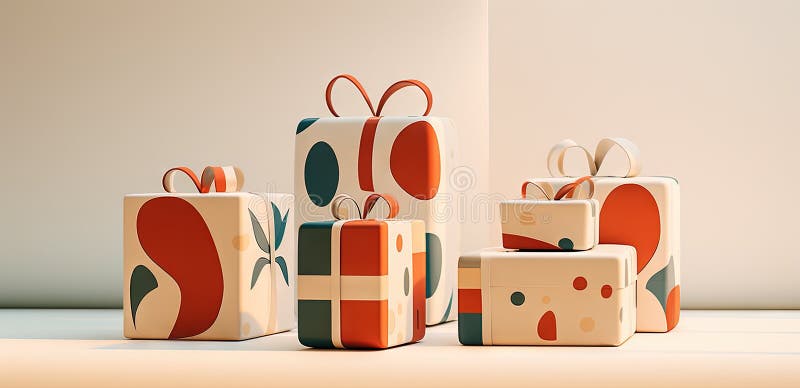 Set of Realistic 3d Gift Boxes in Retro Style. Vintage Minimalistic ...