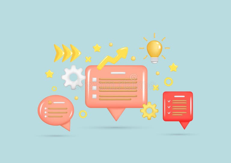 Set of Realistic 3d Pink Speech Bubble, Message Button, Chat Box with ...