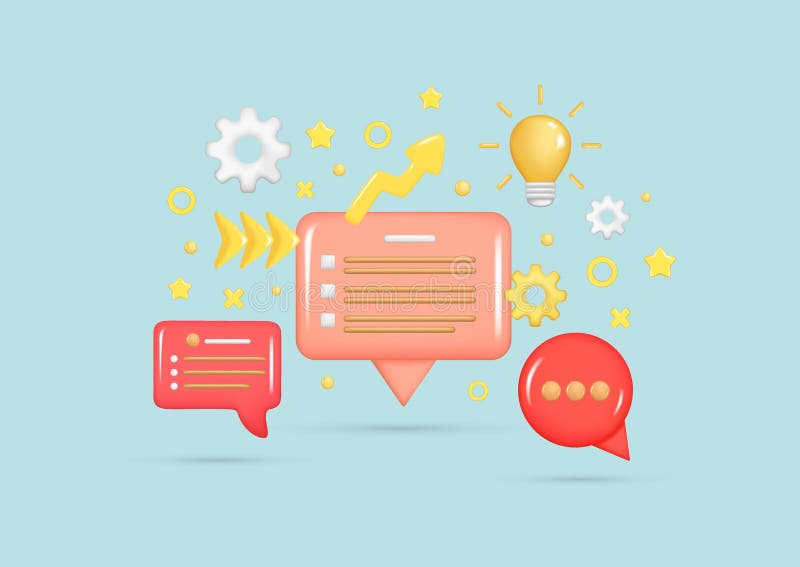 Set of Realistic 3d Pink Speech Bubble, Message Button, Chat Box with ...