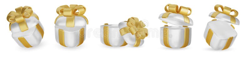 Set of Realistic 3d Render Gift Boxes. Gold Gift Box with Golden Bow ...