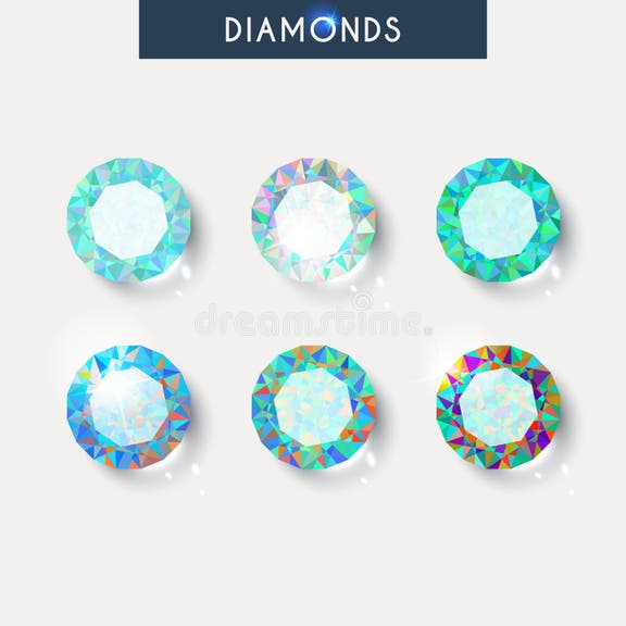 Set Realistic Diamond with Reflex, Glare and Shadow Stock Vector ...