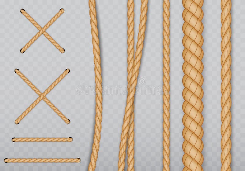Set of Realistic Different Ropes for Decoration and Covering on White Background. Vector ...