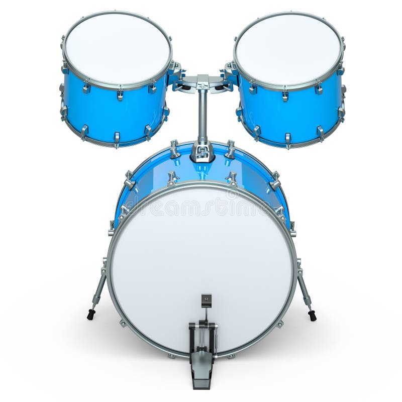 Set of Realistic Drums with Pedal on Blue. 3d Render of Musical ...