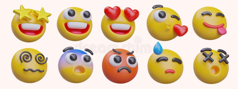 Set of Realistic Emoticons, Angle View. Vector Heads with Emotions ...