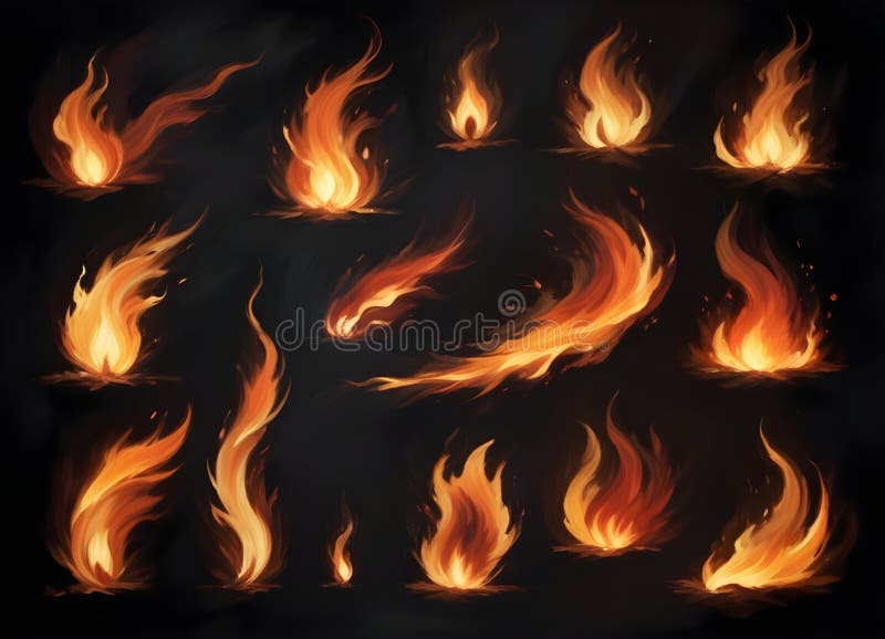 Set of Realistic Fire Flames Stock Vector - Illustration of fire, game ...