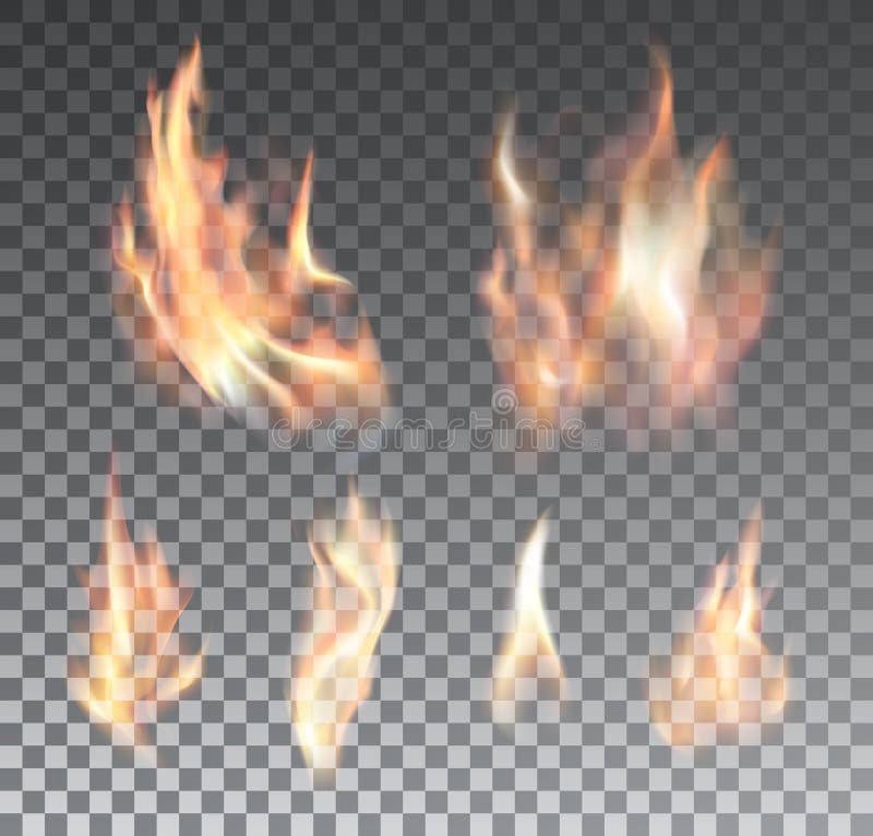 Set of Realistic Fire Flames on Transparent Stock Vector - Illustration ...