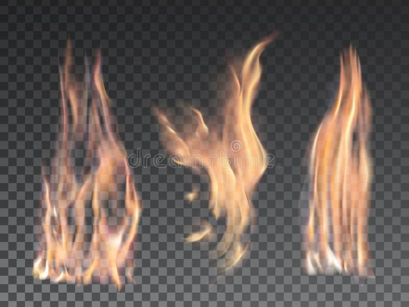 Set Of Realistic Fire Flames On Transparent Stock Vector - Illustration ...