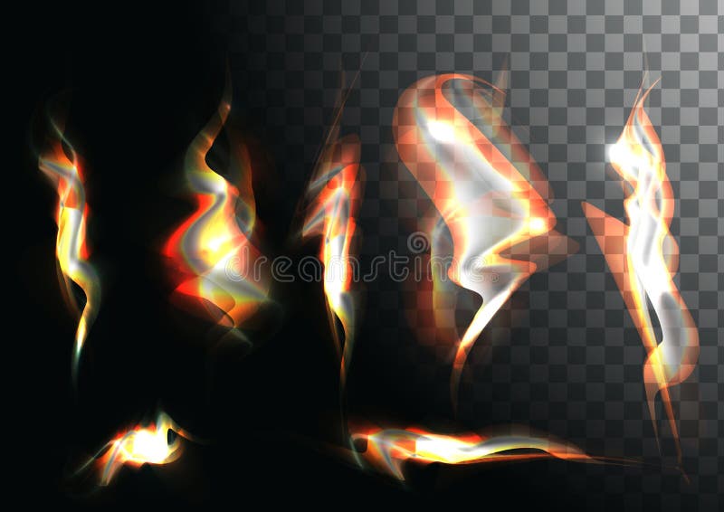 Set of Realistic Fire Flames on Transparent Stock Vector - Illustration ...