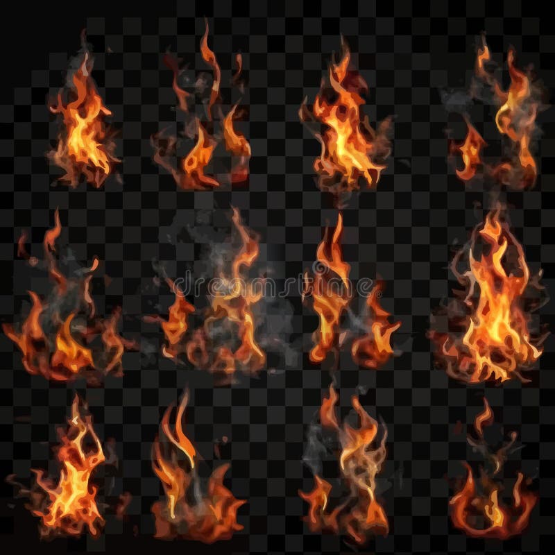 Set of Realistic Fire Flames in Vector Illustration Stock Illustration ...
