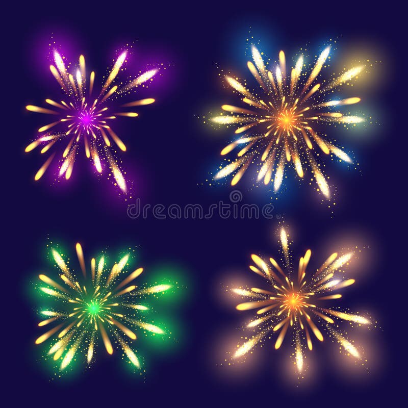 Set of 4 Realistic Fireworks Different Colors Stock Vector ...