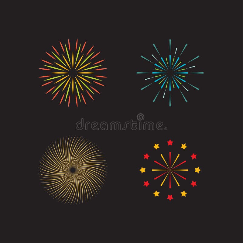 Set of 6 Realistic Fireworks Different Colors. Festive, Bright Firework ...