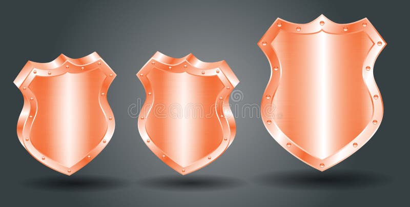 Set of Realistic Glass Shield or Metal Silver or Gold Shield Isolated ...