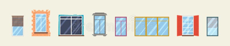 Set of Realistic Glass Transparent Plastic Windows with Window Sills ...