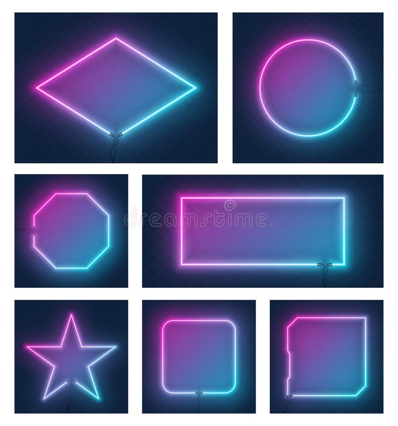 Set of Realistic Glowing Different Shapes Neon Frames Isolated on ...